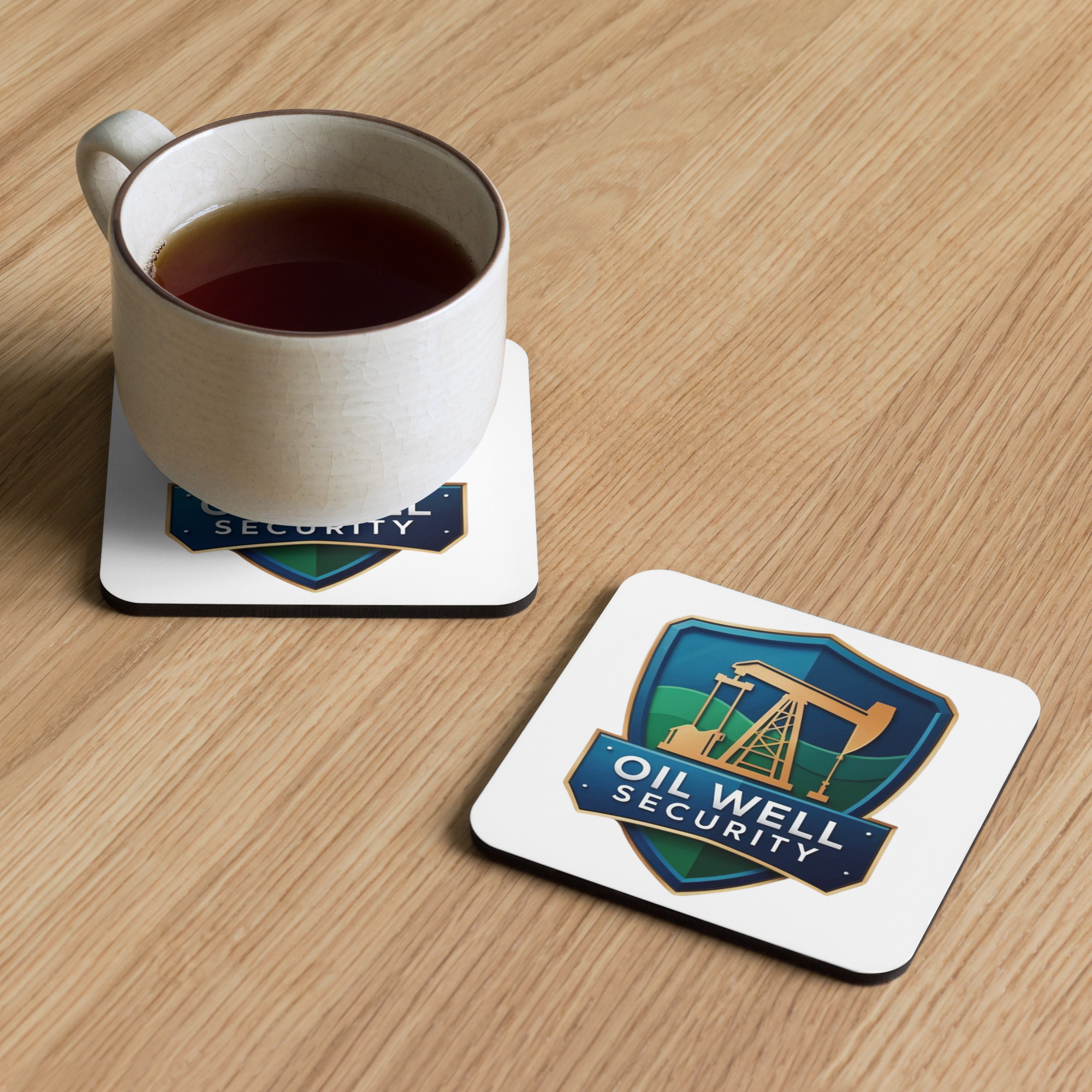 Cork-back coaster – Oil Well Security